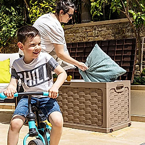 Starplast XXL Sit-On Rattan Style Storage Box: 167.5 Gallon Outdoor Plastic Bin, Weather & Water Resistant, 62.9 x 29.5 x 25 Inches, 2 Colors, 66-811