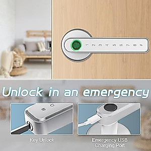 IRONZON Fingerprint Door Lock Door Knob with Keypad Keyless Entry Door Lock with Handle for Home Hotel Office Apartment Bedroom Silver