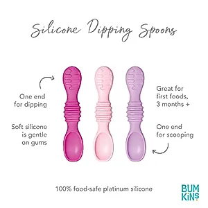 Bumkins Utensils, Silicone for Dipping, Feeding, Baby Led Weaning, Training Spoons, Ages 3 Months+ (3-Pack),3 Count (Pack of 1)
