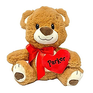 The Trendy Turtle Personalized Valentine's Day Brown Bear - Teddy Holding Heart Pillow Stuffed Animal Keepsake with Custom Name