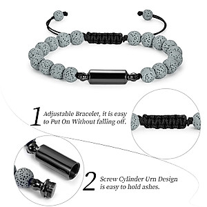 shajwo Cylinder Urn Bracelet for Ashes for Women Men Cremation Jewelry Memorial Keepsake Adjustable Lava Bracelet,Gray