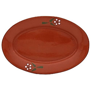 Sardinha Handmade Portuguese Pottery Terracotta Glazed Clay Oval Serving Platter Made in Portugal (Small - 10inch x 6.5inch x 1inch) 116D