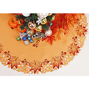 GRANDDECO Christmas Tree Skirt 36 Inch Thanksgiving Fall Tree Mat Harvest Fall Cutwork Embroidered Maple Leaves Xmas Tree Decor for Holiday Party Decorations Indoor Outdoor (Tree Skirt 36" (91cm))