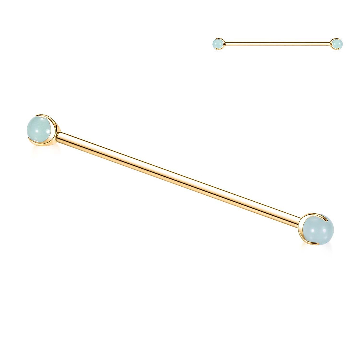 Industrial Bar 14G Industrial Earrings Surgical Steel Industrial Barbell Gold with Green Imitation Jade Industrial Piercing Jewelry Industrial Bar Piercing Body Piercing Jewelry 1 1/2 Inch 38mm