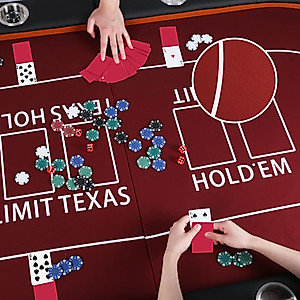 Koreyosh 91'' Folding Poker Table 10 Players Casino Poker TableTexas Holdem Poker Table Game Table with Stainless Steel Cup Holder(Red)