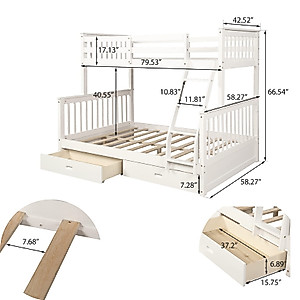 Harper&Bright Designs Twin-Over-Full Bunk Bed with Ladders and Two Storage Drawers,Space-Saving Design,White