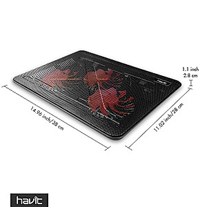 Havit HV-F2056 15.6-17 Inch Laptop Cooler Cooling Pad - Slim Portable USB Powered (3 Fans) (Black+Red)