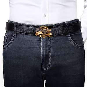 Hi-Tie Mens Belt American Eagle Gold Buckle Sliding Leather Waist Belt Cowboys Belt