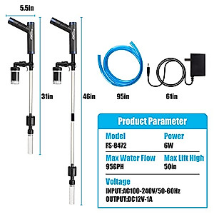 FREESEA Electric Aquarium Gravel Cleaner: Automatic Gravel Vacuum Cleaner Fish Tank Cleaning Tools for Change Water Wash Sand (DC 12V, 6W)
