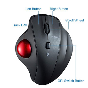 SANWA Bluetooth Ergonomic Trackball Mouse, Optical Vertical Rollerball Mice, Silent Buttons, 600/800/1200/1600 Adjustable DPI, Compatible with MacBook, Windows, macOS, iPad, Android, iOS, Chrome OS
