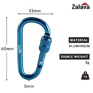 Zalava 2" 10 pcs D-Clip Durable Locking Carabiner Clips Keychain Clip, Spring-Loaded Aluminum Keychain Clip Hook, Screwgate Locking Carabiner Clip Outdoor, Indoor, or Dog Leash Round