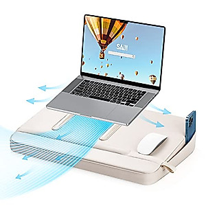 SAIJI Laptop Lap Desk, Ultra Lightweight Portable Lap Desk with Pillow Cushion, Fit up to 17” Laptop & MacBookAir with Side Pocket, Rails for Airflow, Computer Laptop Stand Desk for Couch, Bed & Chair