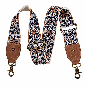Nefelibata Purse Strap, 2"Cowhide Head Wide Shoulder Strap Adjustable Replacement,Retro Jacquard Embroidery Multi-pattern Crossbody Bag Straps for Handbag,Crossbody Bags(Blue flower embroidery)