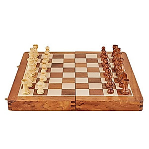 14 Inch Large Wood Magnetic Chess Set with Storage - Folding Wooden Travel Chess Board Game with Chessmen Storage - Handmade Tournament Chess Set - Best Strategy Educational Toy for Adults Teens
