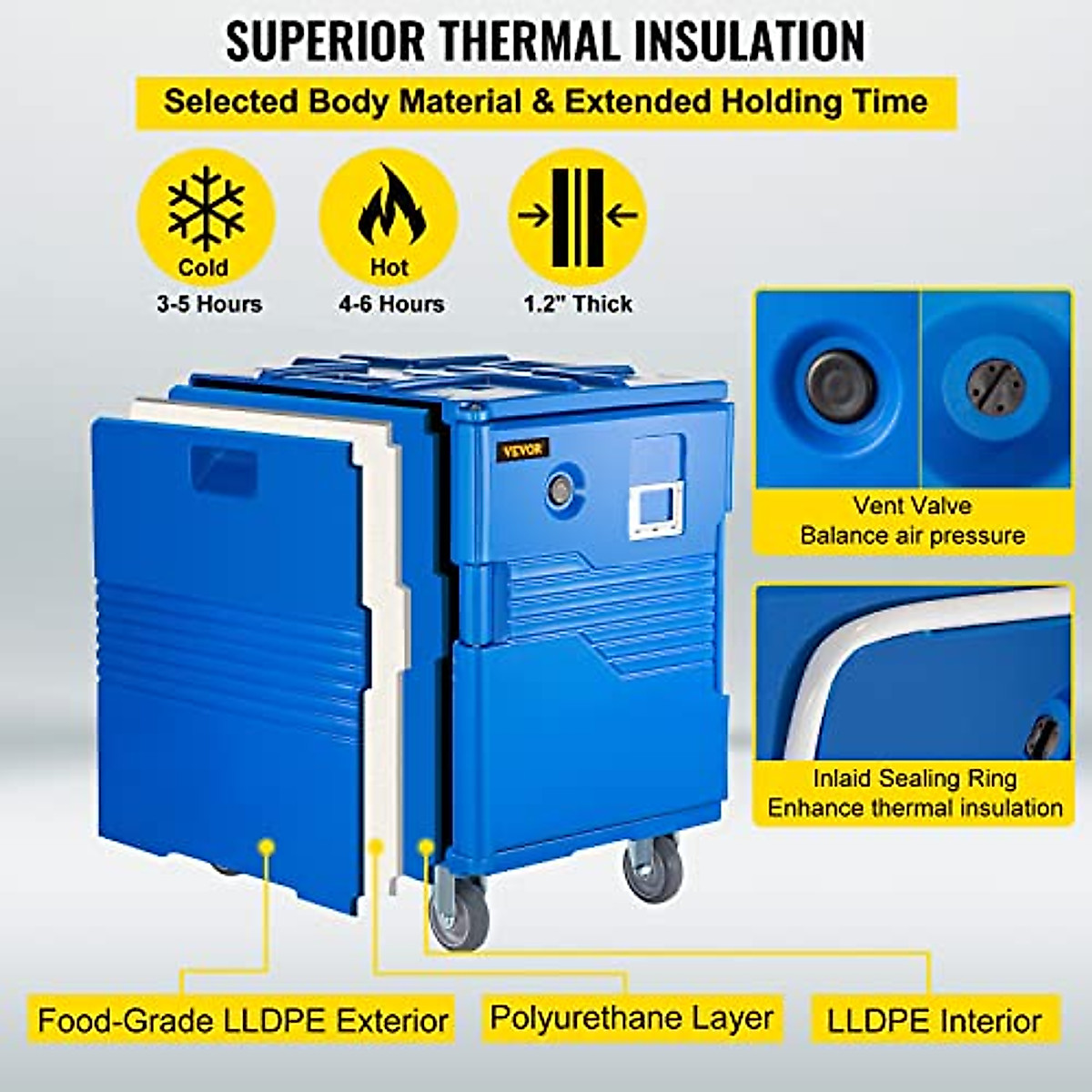 VEVOR Insulated Food Pan Carrier, 82 Qt Hot Box for Catering, LLDPE Food Box Carrier w/One-Piece Buckle & Insulated Food Pan Carrier, 82 Qt Hot Box LLDPE Food Box Carrier w/Double Buckles, Black