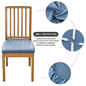 SearchI Waterproof PU Leather Seat Covers for Dining Chairs, 4 Pack Stretch Dining Room Chair Seat Covers, Kitchen Chair Seat Covers Protectors (Blue)