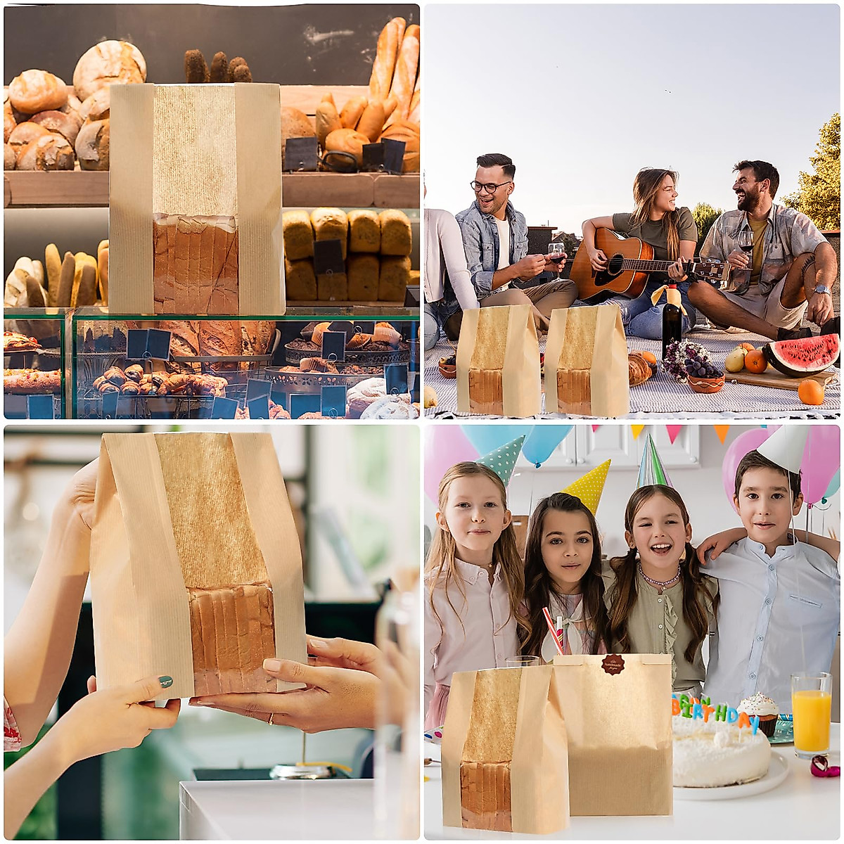 Funcoo 100 Pcs Paper Bread Bags for Home Bread Sourdough Bread Bakery Storage Bags with Window，Large Bakery Bread Loaf Bags for Baked Goods Packaging，Label Seal Sticker Included …