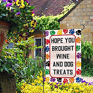 LHMUYU Hope You Brought Wine and Dog Treats Home Decoration Outdoor Garden Yard Flags Sign Polyester Flag Double Sided 12 x 18 Inch