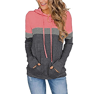 MixShe Womens Fall Fashion 2024 Long Sleeve Shirts for Women Tops Trendy Sweatshirts Hoodies Fashion Outfits Clothes Ladies Casual Tunics Pink & Gray Large