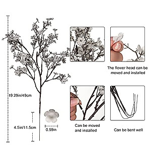 Momkids 6pcs Babys Breath Fabric Cloth Artificial Flowers Fake Gypsophila Bouquet Faux Silk Floral for Bulk Real Touch Fall Flower Arrangements Kitchen Wedding Home Decor (Grey)