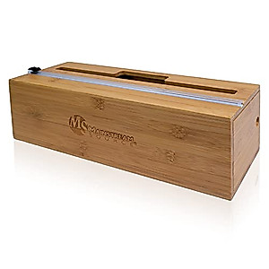 Mainstream Source® Large Bamboo Wrap Dispenser for 1000ft 12in Rolls – Extra Thick Foil and Plastic Wrap Organizer with Cutter & Labels, Works as Foil, Plastic Wrap, Parchment, or Wax Paper Holder