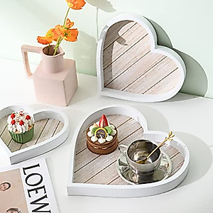 Wooden Heart Tray for Ottoman Coffee Table Tray Décor Set of 3 (Heart)