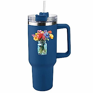 LB LEOBON 40 ounce insulated cup with handle, double-layer vacuum stainless steel material, equipped with straw, can keep warm or maintain cold drinks Original Vase Cowboy Blue