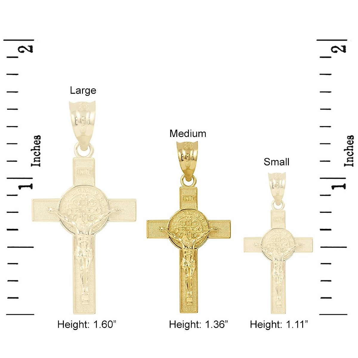Solid 10k Yellow Gold St. Benedict Crucifix Cross Charm Pendant (1.30")