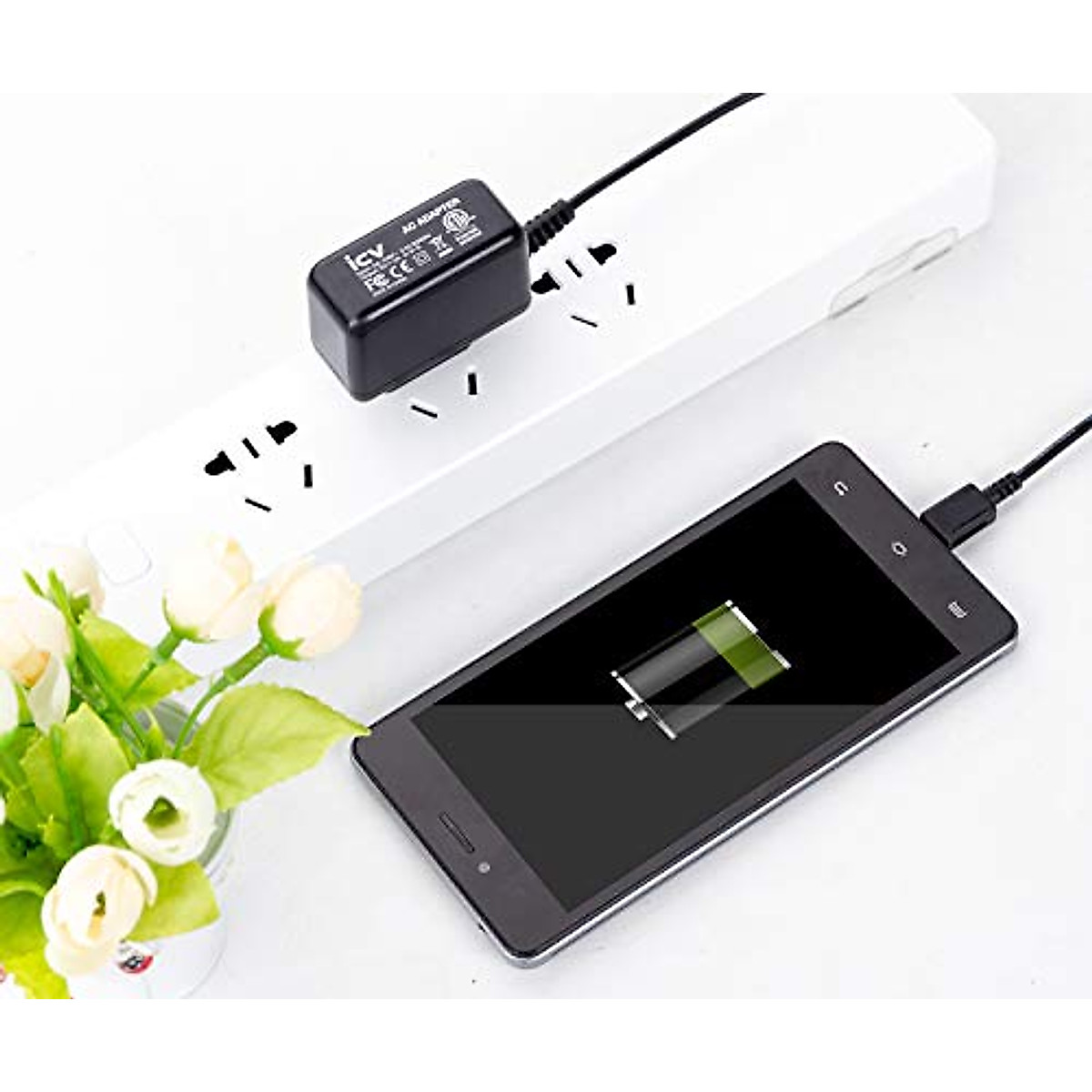 icv Micro USB Wall Charger 5V 2A Power Adapter with US Plug and Fixed Micro Cable for Samsung Galaxy S6 S5 S4 S3 S2 Si9003,S5820 N7100 Note3 Note4 Black