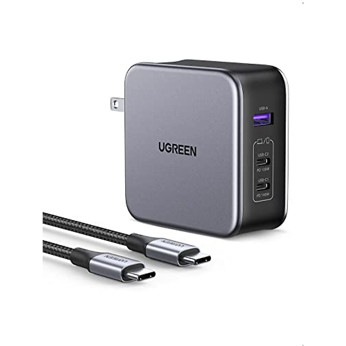 UGREEN 140W USB C Charger, Mac Book Pro Charger Foldable Nexode PD3.1 PPS 3-Port Fast GaN Laptop Wall Charger Power Adapter Compatible with MacBook Pro 16'', Dell XPS, Chromebook (with 240W Cable)