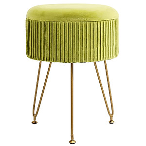 CUYOCA Round Storage Ottoman with Tray, Vanity Stool with Storage for Living Room Makeup Room, Coffee Table Foot Rest Stool for Vanity, Velvet Pumpkin Brown