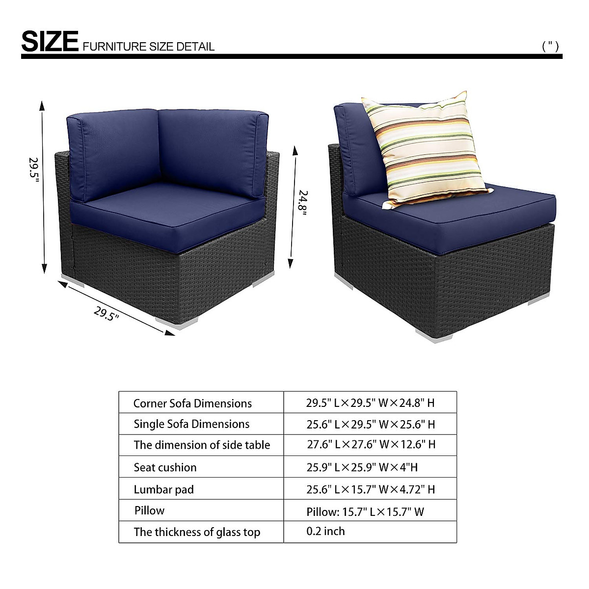 Excited Work Blue 2 Pieces Patio Furniture Sets,Loveseats Patio Sectional Corner Sofa All Weather Wicker Rattan Outdoor Thick Couch Set — Waterproof, Durable,Soft,Ergonomics