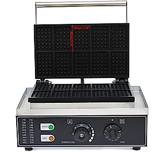 Stainless Steel Square Commercial Waffle Maker Machine,1500W 10pcs Nonstick Electric Waffle Machine With Temperature And Time Control,for Restaurant Bakeries Snack Bar Home ​Us
