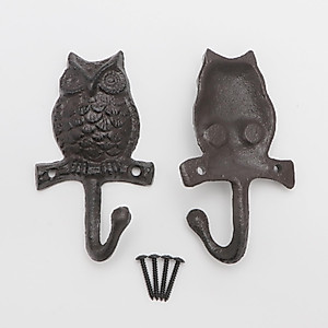 Cast Iron Owl Wall Hooks Rustic Outdoor Towel Hooks Home Hang Clothes Hats Animal Key Holder for Wall Indoor Farmhouse Decorative Hooks 2 Pcs (Owl)