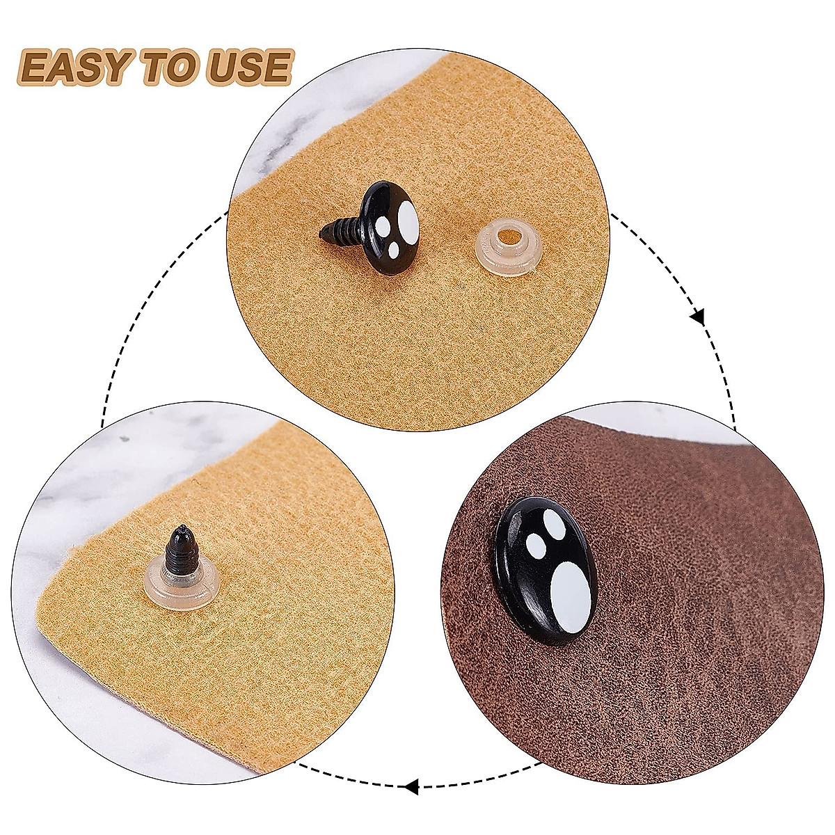 PH PandaHall Resin Safety Eyes, 100pcs 5 Size Craft Eyes Black Stuffed Crochet Eyes Kawaii Eyes with 100pcs Washers for Teddy Bear, Amigurumi Craft, Puppet, Plush Animal Making (8/ 10/ 12/ 14/ 16mm)