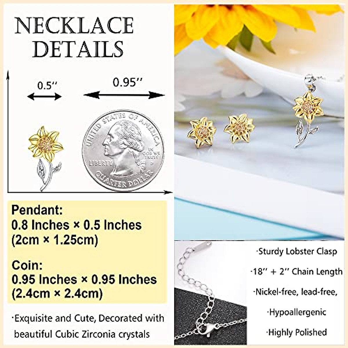 Tarsus Sunflower Gifts for Women, Sunflower Necklace Jewelry for Women Teenage Teen Gifts Ideas Stocking Stuffers for Teens Inspirational Gifts for Women Year Old