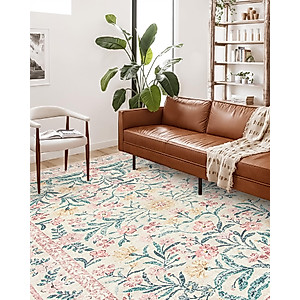 Wonnitar Machine Washable 5x7 Rug, Pink Rugs for Bedroom Girls, Boho Soft Floral Nursery Rug Non Slip, Indoor Ultra-Thin Floor Carpet Area Rug for Kid Room Living Room Dorm