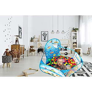 KingBee Ball Pit Pop Up Children Play Tent, Ocean Pool Baby Toddler Playpen with Basketball Hoop - Toys Gifts for Kids Girls Boys 3 4 5 6 Year Old - Balls Not Included (Blue)