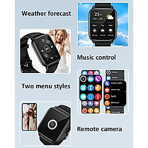 RUIMEN Smart Watch Answer/Make Calls Fitness Watch with Spare Strap Reloj Inteligente 1.7”Full Touch Smartwatchs for Women Men Heart Rate/Sleep Monitor Watch 100+ Sports IP68 Waterproof(Black)