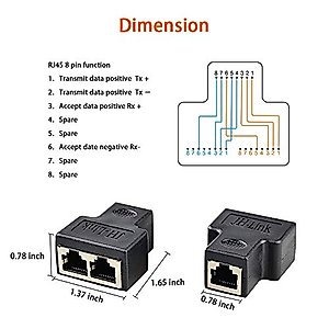 Ethernet Splitter & RJ45 Ends, Ethernet Splitter 1 to 2 for RJ45 Cat5/Cat5e/Cat6/Cat7 Cable -2 Pack, hehuangTech Ethernet Cable Splitter.