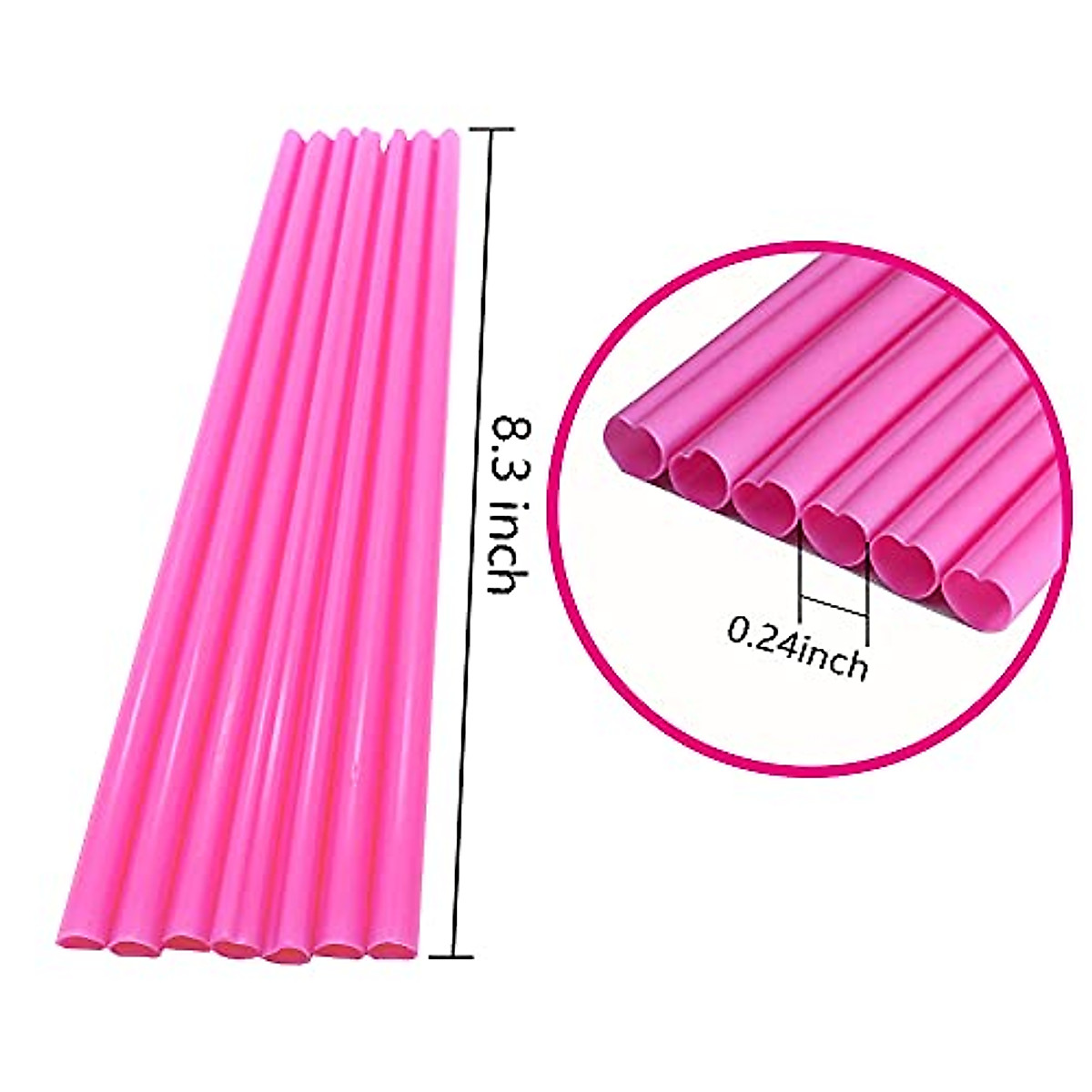 WerkaSi 100Pcs Heart Straws Disposable 8.26-inch Pink Plastic Party Straws Pink Drinking Straws