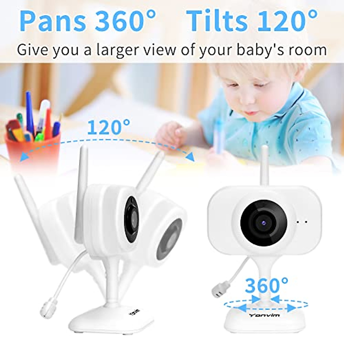 Yonvim Baby Monitor, 4.3" Color LCD Video Baby Monitor with Camera and Audio, No WiFi Needed, Night Vision, Long Range, Two-Way Talk, Temperature Sense, 4X Zoom, Feeding Reminder, 5 Lullabies