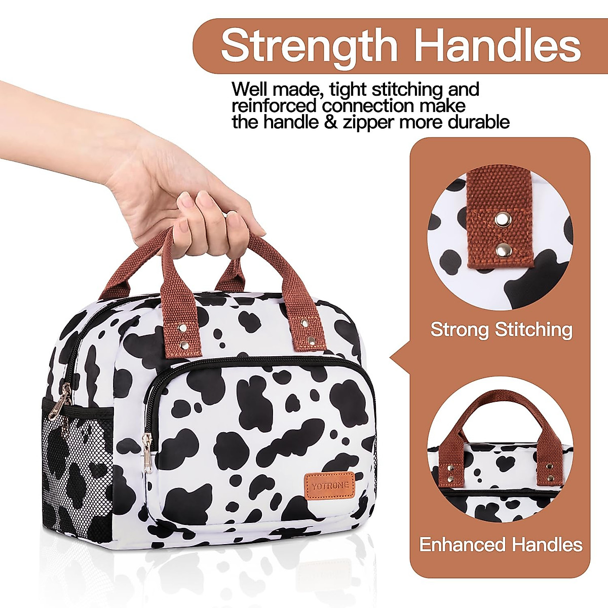 Yotrone Lunch Bag Women, Insulated Lunch Box Lunch Bag for Women Men Adult Work, Cute Lunch Tote Bag Large Capacity Reusable Cooler Lunch Containers for Travel Picnic or Office(Cow)