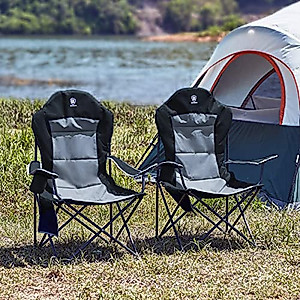 EVER ADVANCED Folding Camping Chair for Outside with High Back Padded Oversized Lawn Chairs Folding Lightweight Sturdy Steel Portable Outdoor Camp Chair for Adults