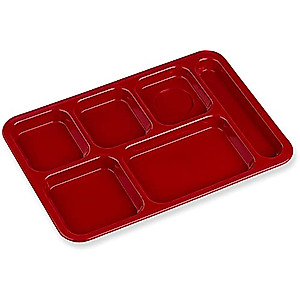 Carlisle FoodService Products Right-Hand 6-Compartment Tray, 10" x 14", Red, (Pack of 24)