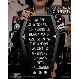 Coffin Letter Board Black With Spooky Emojis +500 Characters, and Wooden Stand - 17x10.5 Inches - Gothic Halloween Decor Spooky Gifts Decorations
