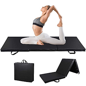 Nova Microdermabrasion Folding Gymnastics Mat with Handles - Tri-Fold Exercise Panel for MMA, Yoga, Stretching, and Fitness (6'x2'x2', No-Slip)