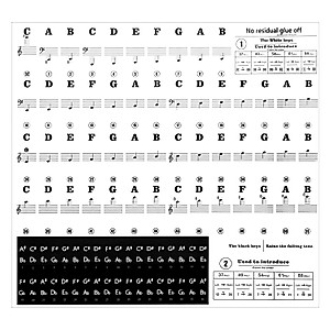 AIEX Piano Keyboard Music Note Full Set Stickers Removable & Transparent for White & Black 88/61/54/49 Keys