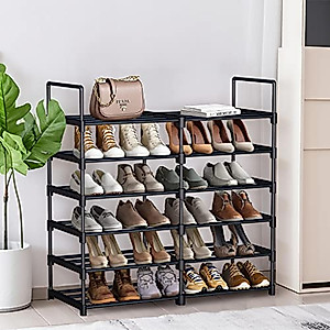 Samhe 6 Tiers Shoe Rack, 24 Pairs Shoes Boots Storage Organizer Stackable Metal Stand Shelf for Closet Entryway Hallway, Black