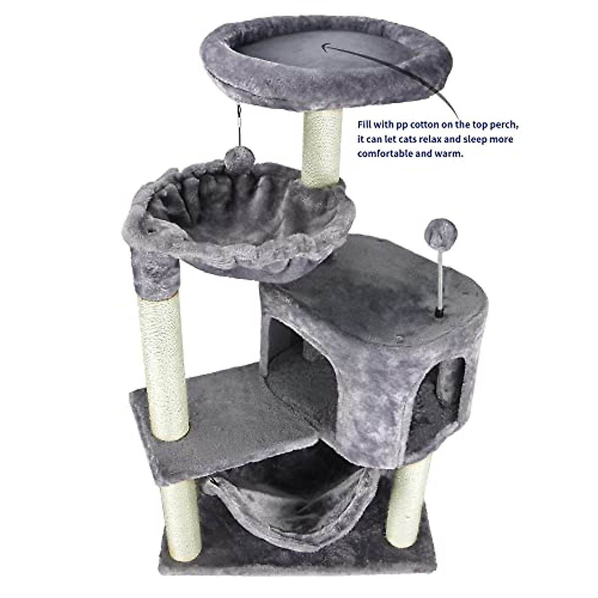 Newest Cat Tree with Cat Condo and Big Hammock，Grey